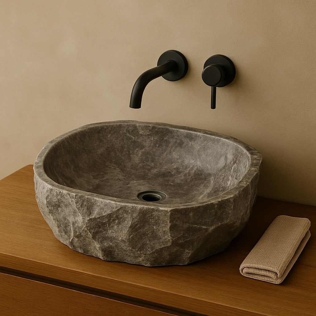 Gray Marble Sinks – Oval vessel sinks made from natural stone – RIVERSTONE
